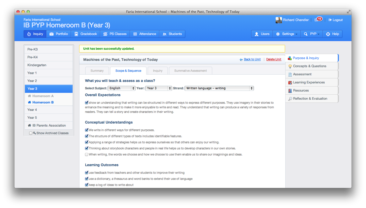 Tracking Scope And Sequence In The Pyp Managebac Ib Curriculum Management Software For The